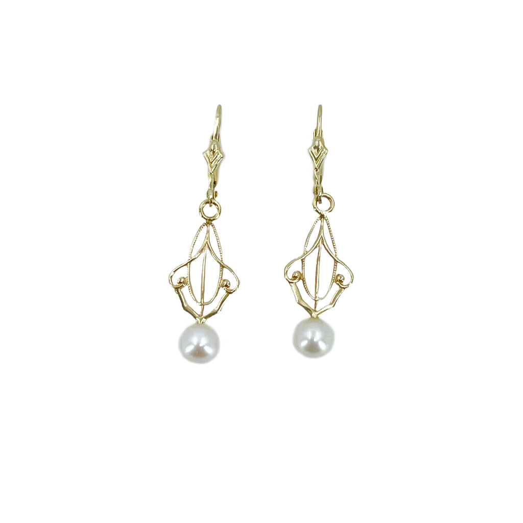 Lavaliere Victorian Milgrain Akoya Saltwater Cultured Pearl Pierced Le ...